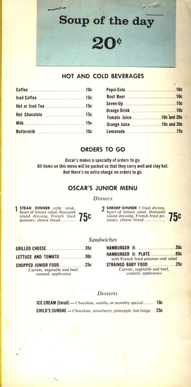 Oscars Drive-In Restaurant Menu